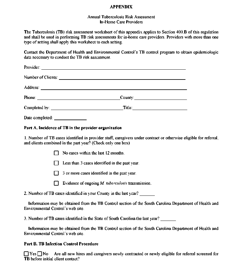 South Carolina Code of Regulations, Subchapter 61-122, Appendix ...